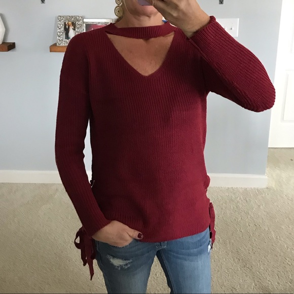Sweaters | Dark Red Side Tie Sweater Top | Poshmark